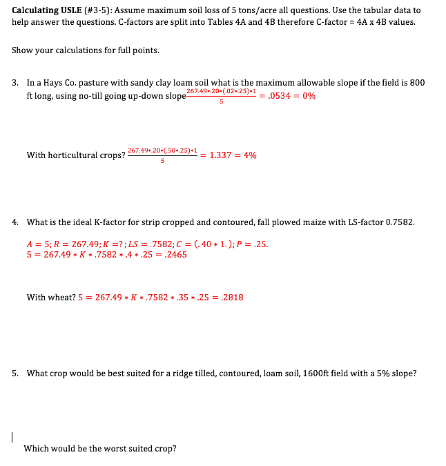 Calculating USLE (#3-5): Assume maximum soil loss of | Chegg.com