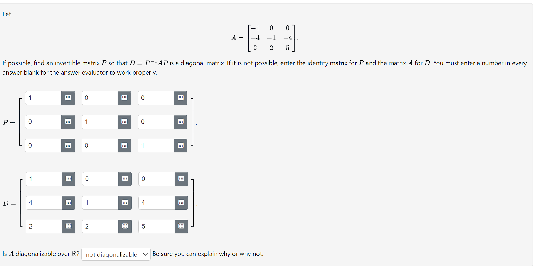 Solved LetA=[-100-4-1-4225]If ﻿possible, find an ﻿invertible | Chegg.com
