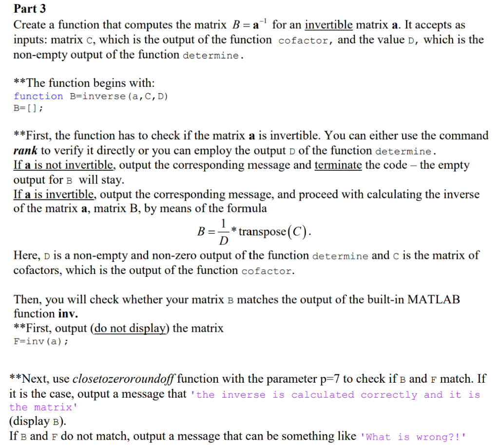 Solved (Using MATLAB only!) Part 3 Create a function that | Chegg.com