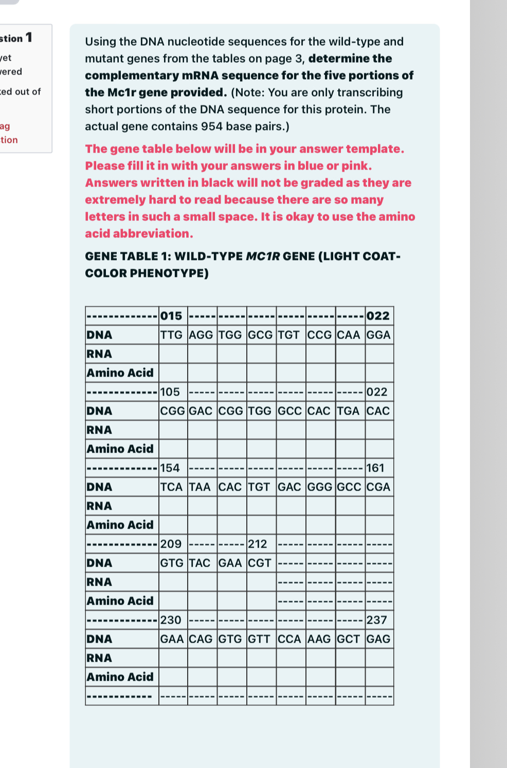 Solved Using the DNA nucleotide sequences for the wild-type | Chegg.com