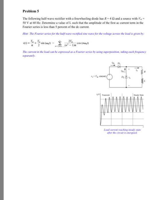Solved The following half-wave rectifier with a freewheeling | Chegg.com