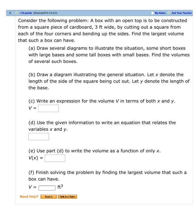 Solved 3. 10 points SEssCalcET2 4.5.010. My Notes Ask Your | Chegg.com