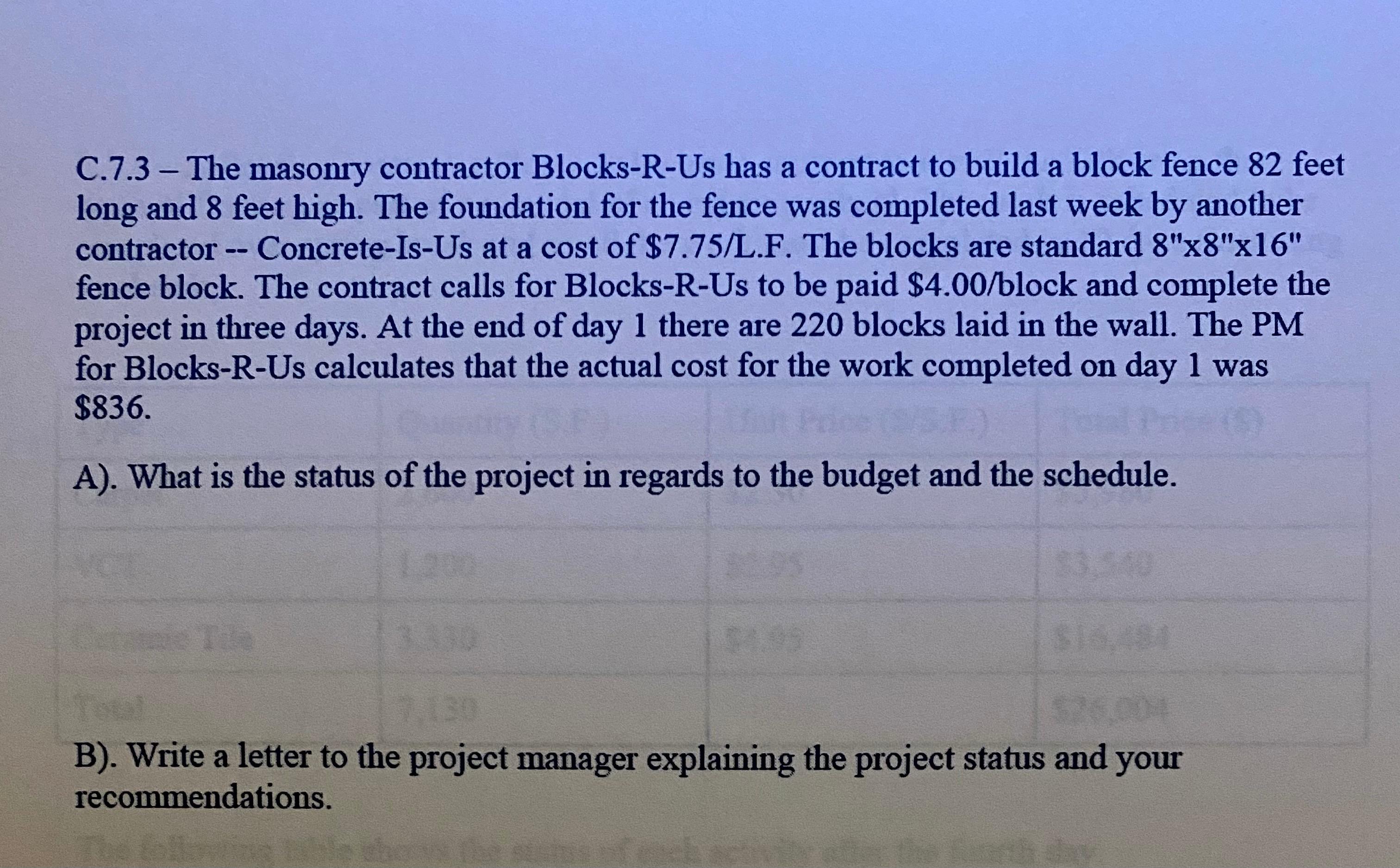 C.7.3 - The masonry contractor Blocks-R-Us has a | Chegg.com