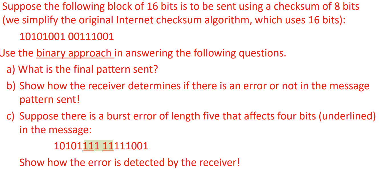Solved Suppose the following block of 16 bits is to be sent | Chegg.com
