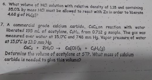 Solved 6. What volume of HCl solution with relative density | Chegg.com