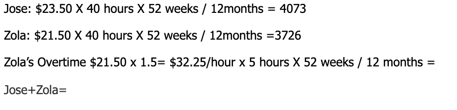 Solved Jose: $23.50 X 40 hours X 52 weeks / 12months = 4073 | Chegg.com