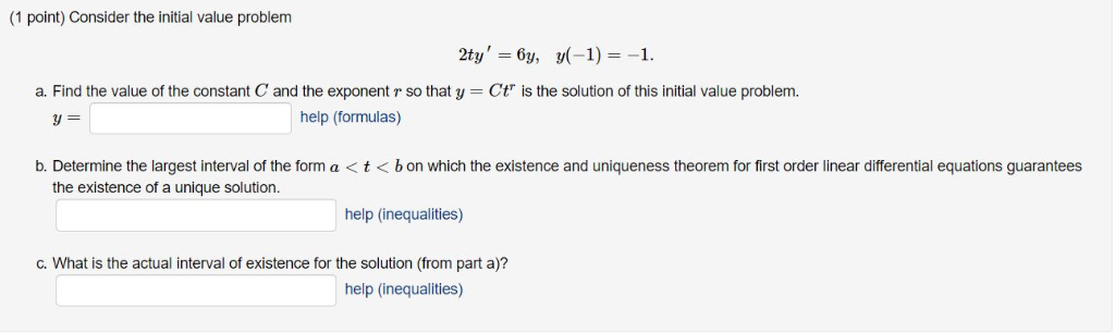 Solved (1 point) Consider the initial value problem 2ty' 6y, | Chegg.com