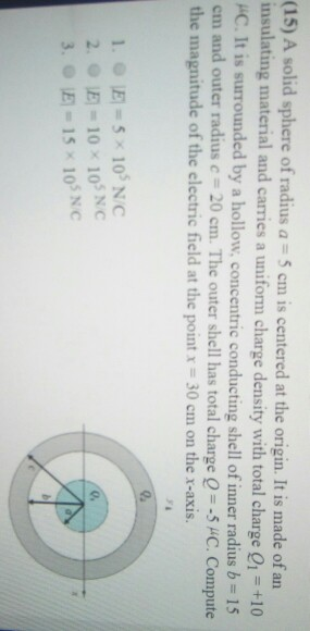 Solved (15) A solid sphere of radius a 5 cm is centered at | Chegg.com
