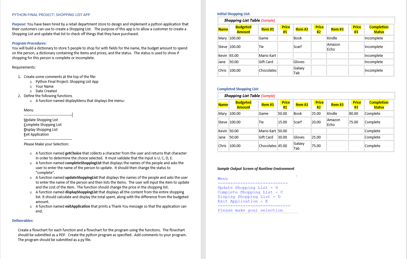 Solved Python Final Project Shopping List App Initial Chegg