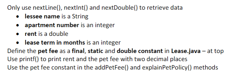 Solved Create a class named Lease with fields that hold an | Chegg.com
