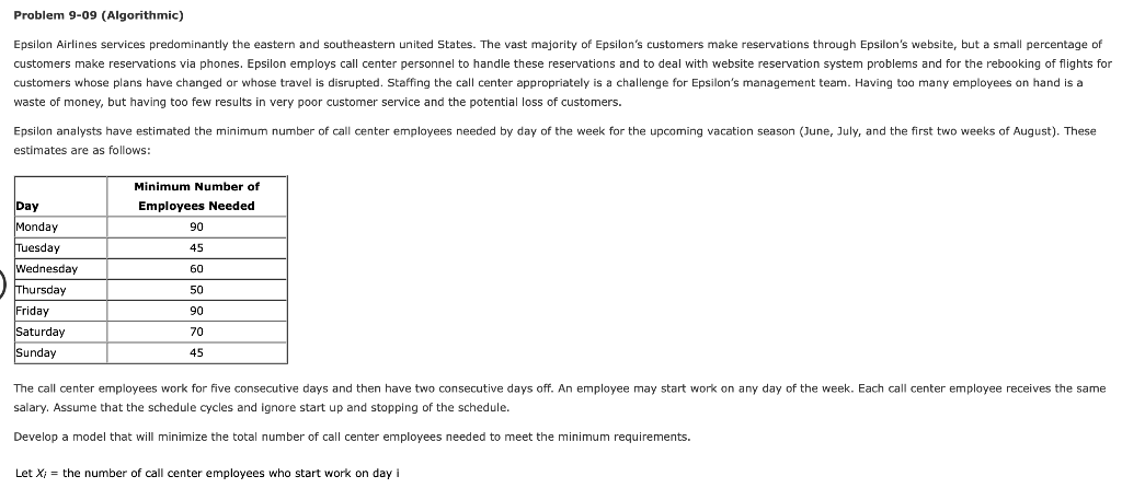 Solved Problem 9-09 (Algorithmic) Epsilon Airlines services | Chegg.com