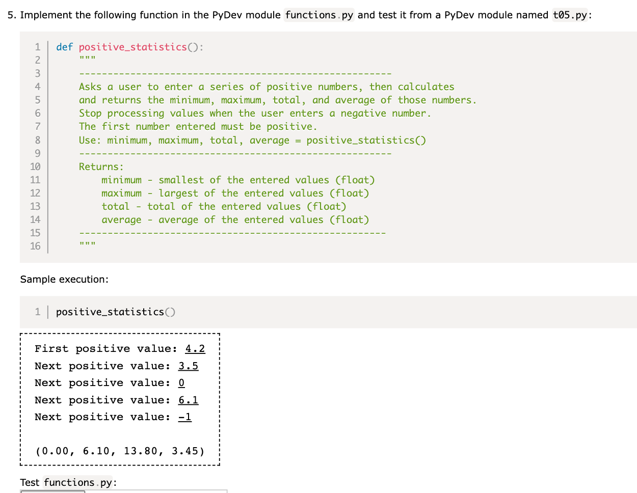 [solved] Write Function And Test Using T05 Py Sample Execu