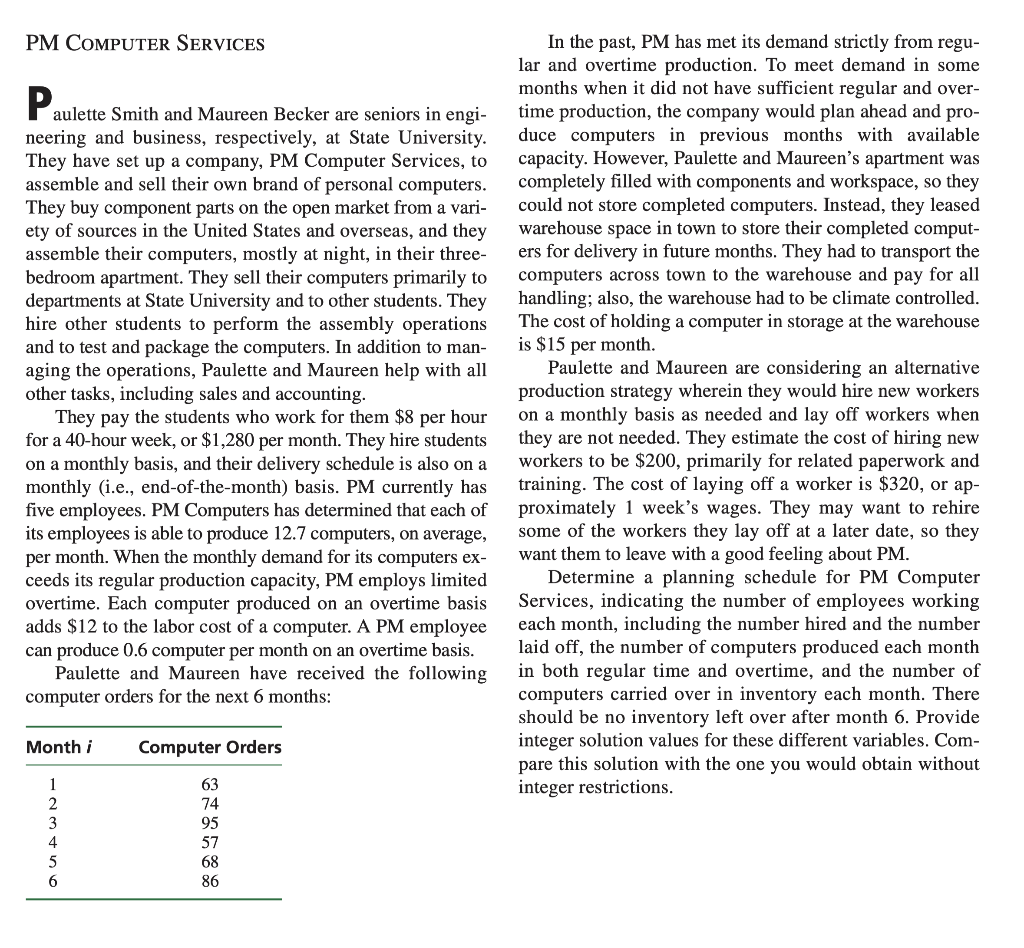 Solved PM CoMputer Services In the past, PM has met its | Chegg.com