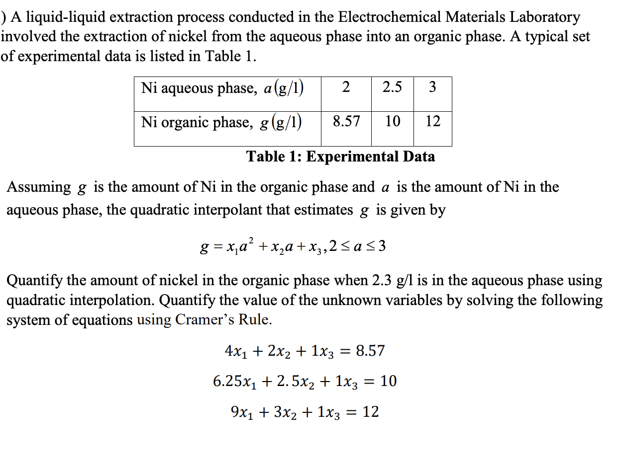 Solved ) A liquid-liquid extraction process conducted in the | Chegg.com