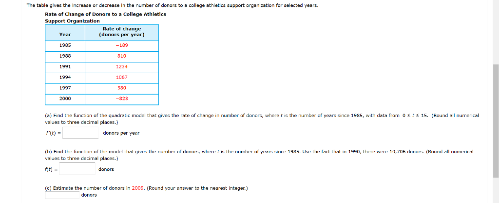 Solved The table gives the increase or decrease in the | Chegg.com