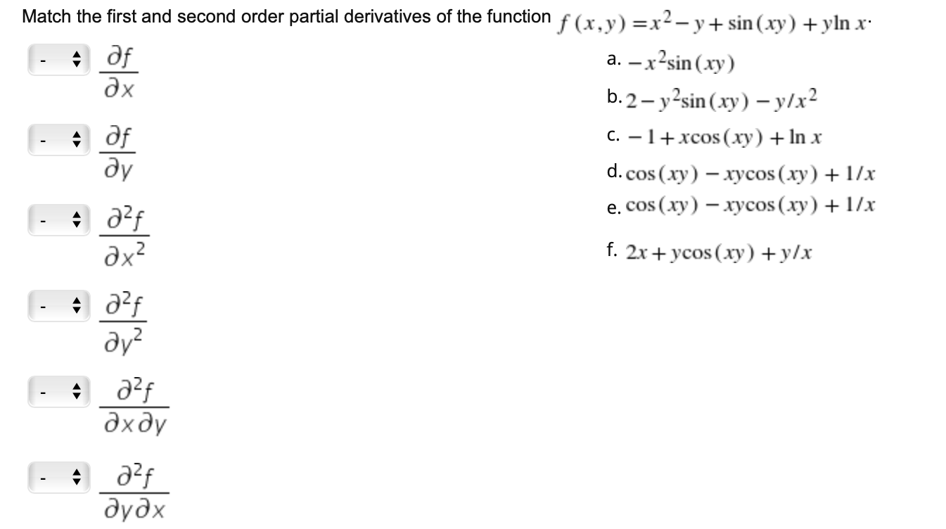 Solved Match the first and second order partial derivatives | Chegg.com
