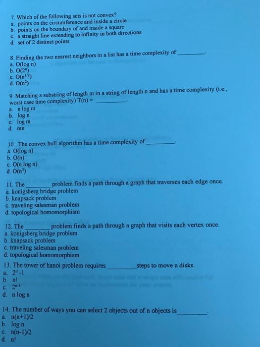 Solved 7. Which of the following sets is not convex? a. | Chegg.com