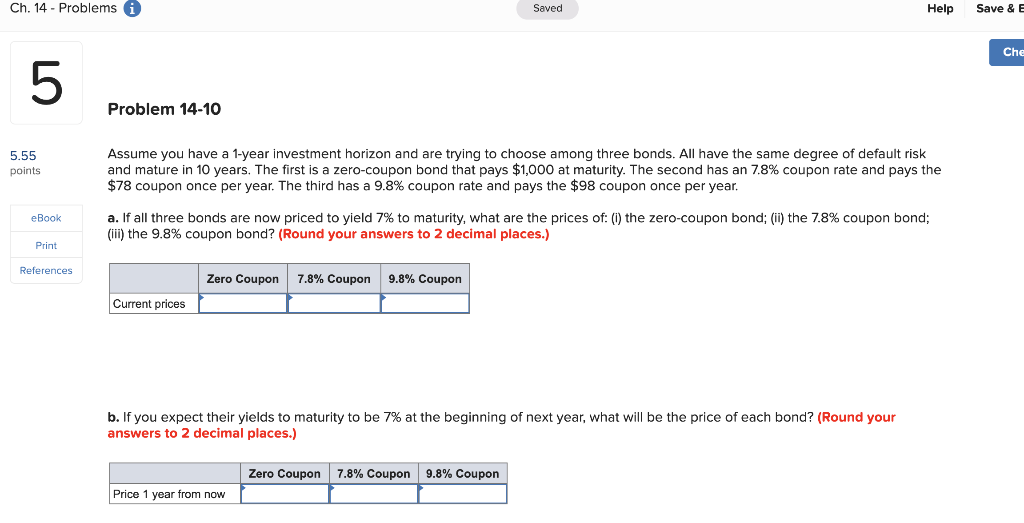 Solved Ch. 14 - Problems 0 Saved Help Save & Che 5 Problem | Chegg.com