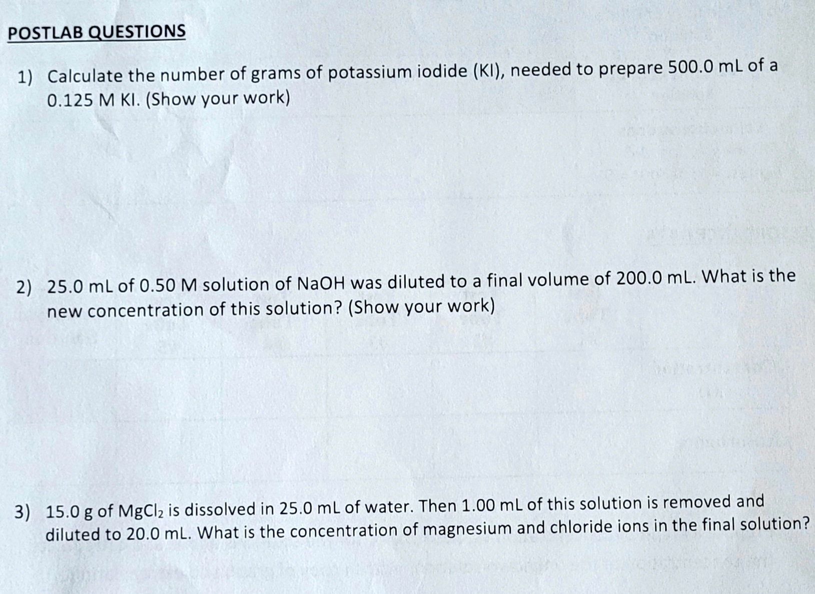 Solved 1) Calculate the number of grams of potassium iodide | Chegg.com