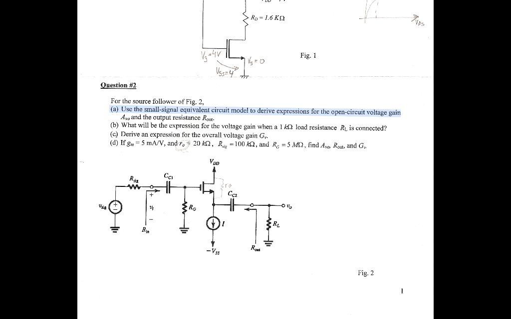 Solved For the source follower of Fig. 2 , (a) Use the | Chegg.com