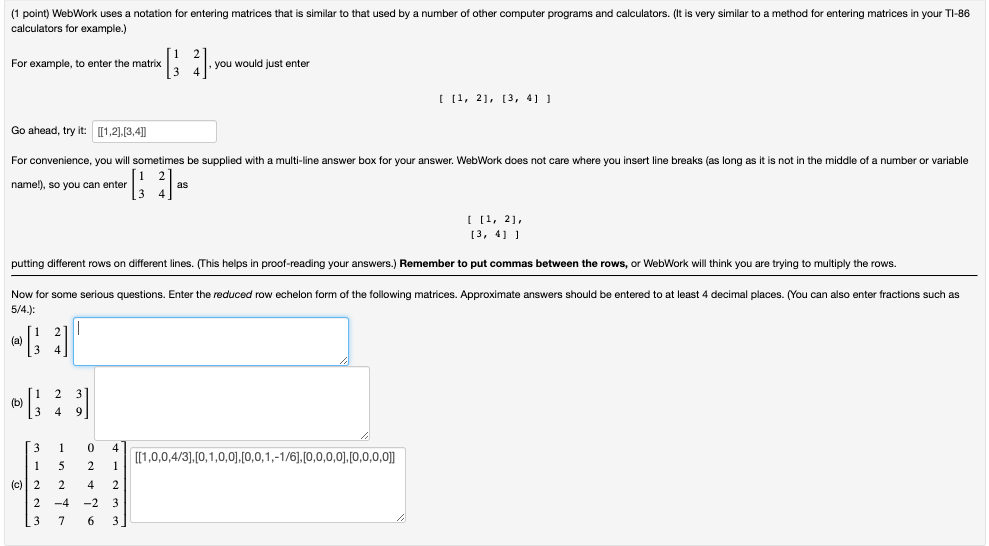 Solved (1 point) WebWork uses a notation for entering | Chegg.com