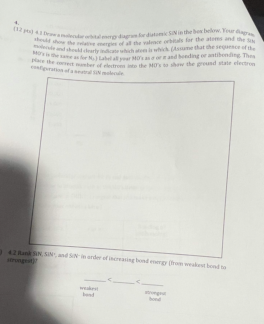 Solved 4. (12 pts) 4.1 Draw a molecular orbital energy | Chegg.com