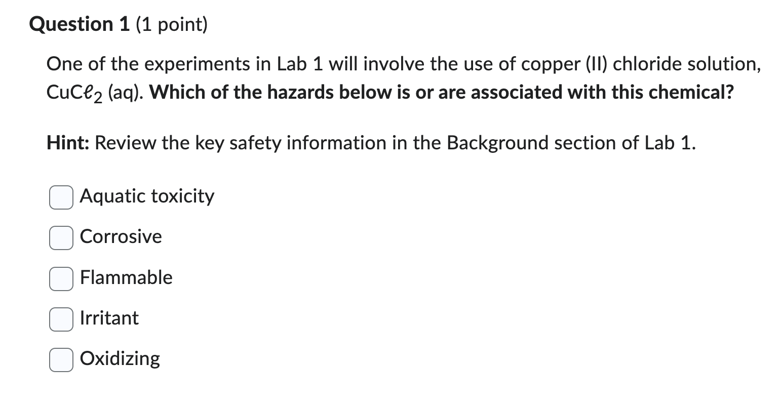 Solved Question 1 (1 ﻿point)One of the experiments in Lab 1 | Chegg.com