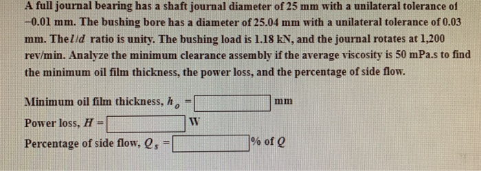 Solved A full journal bearing has a shaft journal diameter | Chegg.com