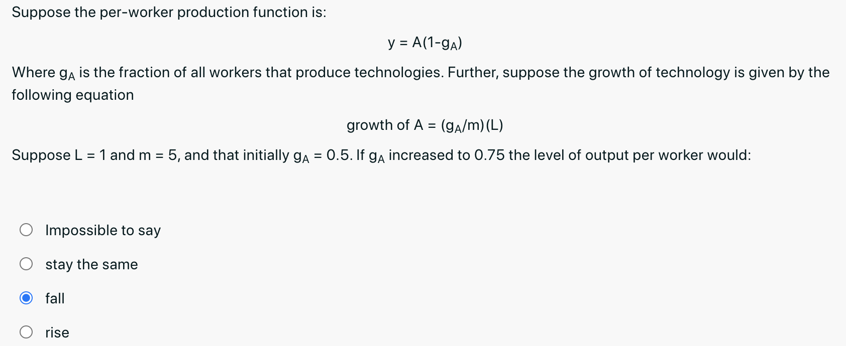 Solved Suppose the per-worker production function is: | Chegg.com