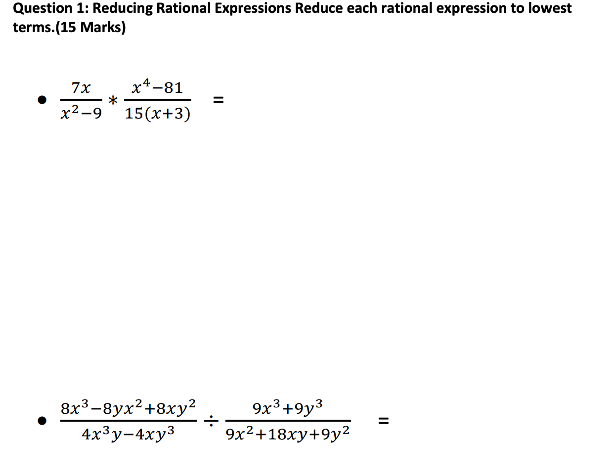 Solved Question 1: Reducing Rational Expressions Reduce each | Chegg.com