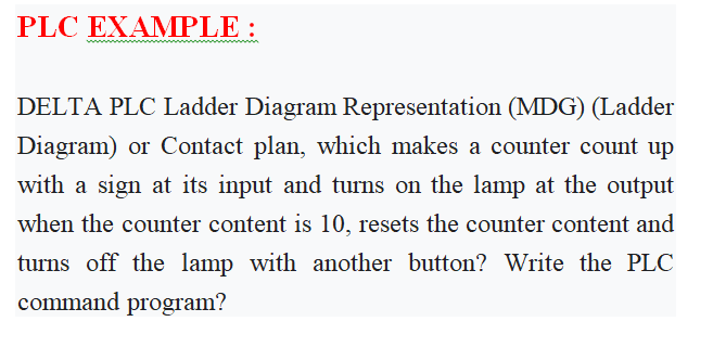 Solved PLC EXAMPLE : DELTA PLC Ladder Diagram Representation | Chegg.com