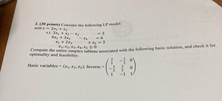 Solved ( 30 ﻿points) ﻿Consider the following LP ﻿model:min | Chegg.com