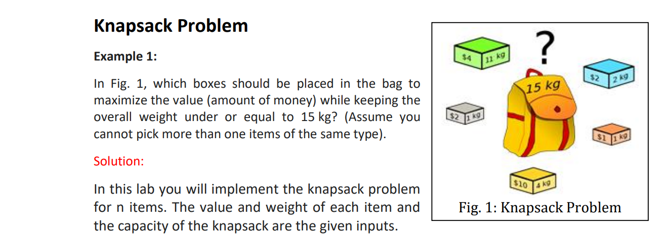 Solved Knapsack Problem Example 1: In Fig. 1, which boxes | Chegg.com