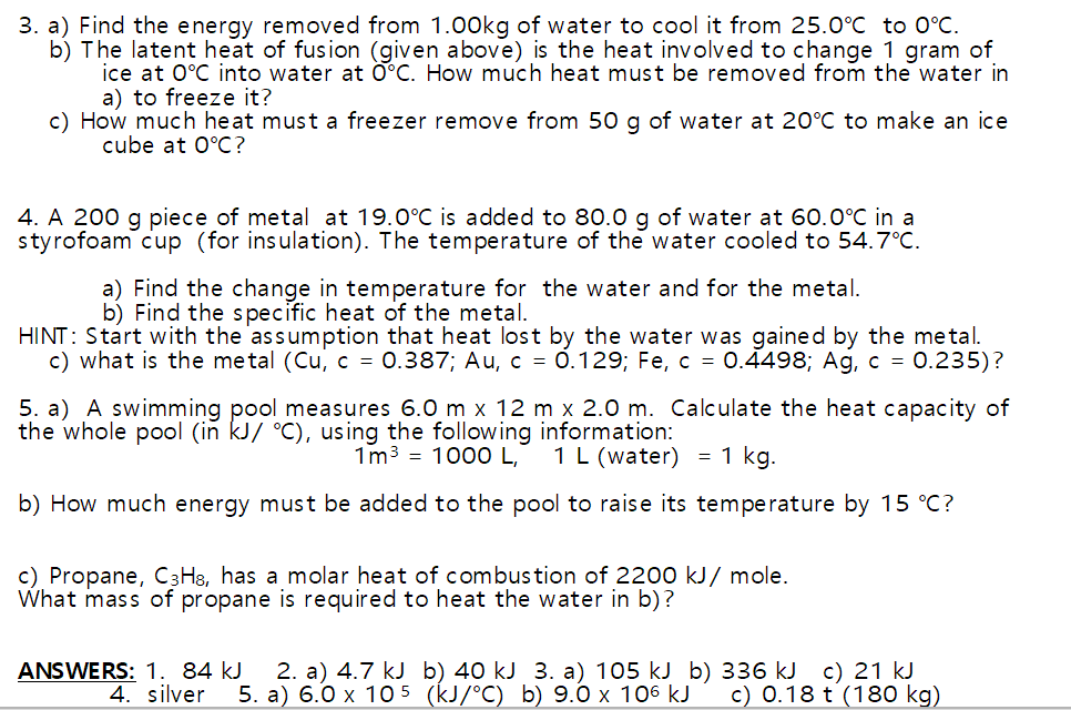 Solved HEAT CAPACITIES INFORMATION: Specific Heat Capacity | Chegg.com