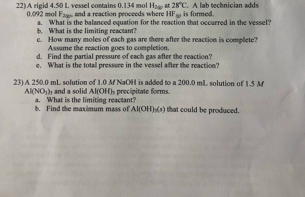 Solved a. 22) A rigid 4.50 L vessel contains 0.134 mol H2(g) | Chegg.com
