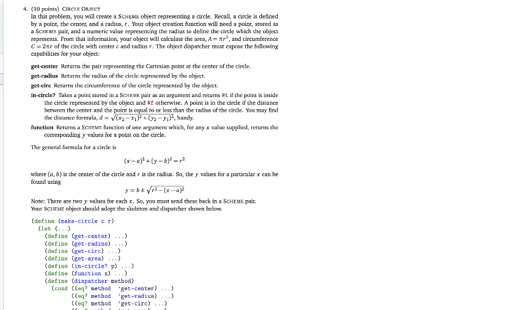 4. (10 points) CIRCLE OBJECT In this problem, you | Chegg.com