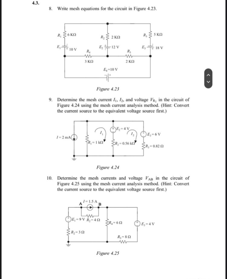 Solved 8. Write mesh equations for the circuit in Figure | Chegg.com