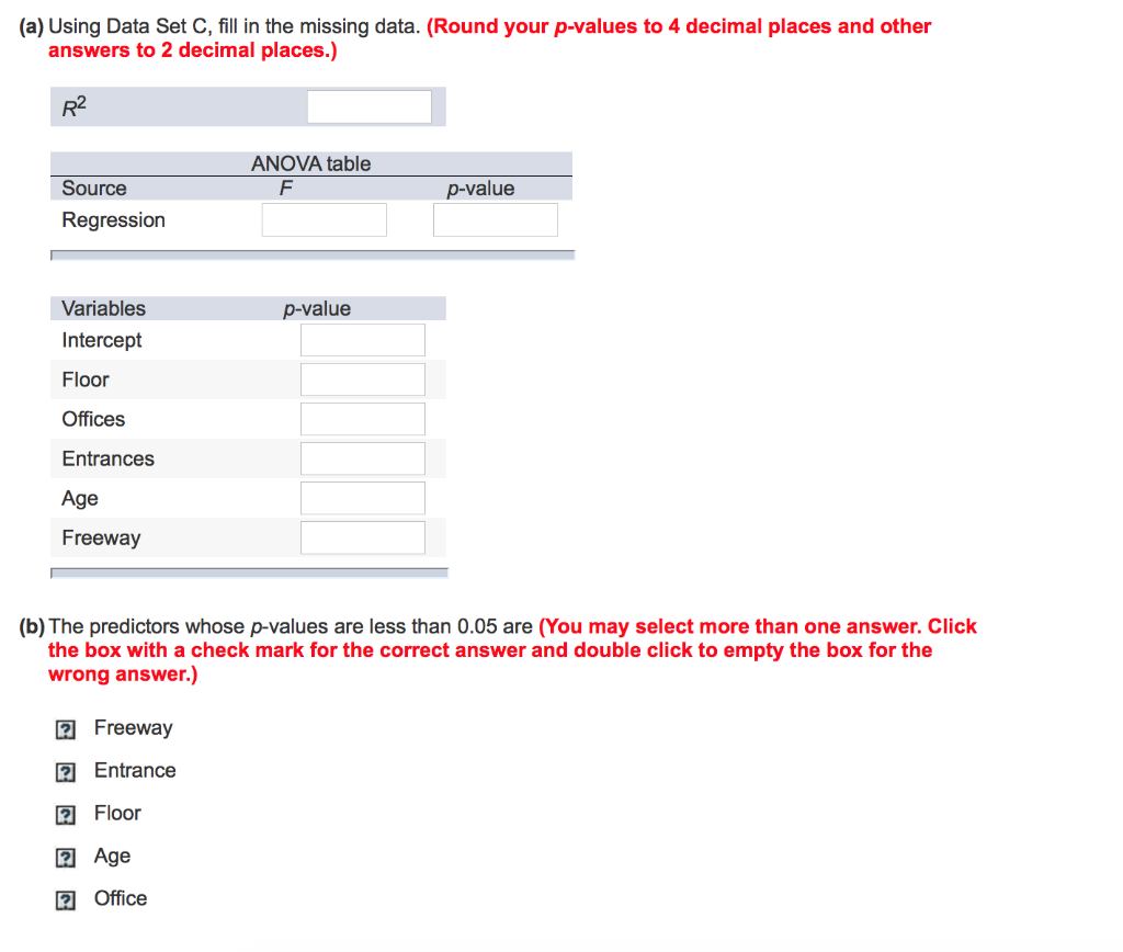 Solved (a) Using Data Set C, fill in the missing data. | Chegg.com