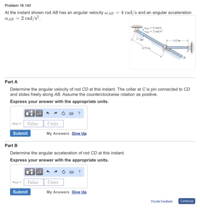 Solved At the instant shown rod AB has an angular velocity | Chegg.com