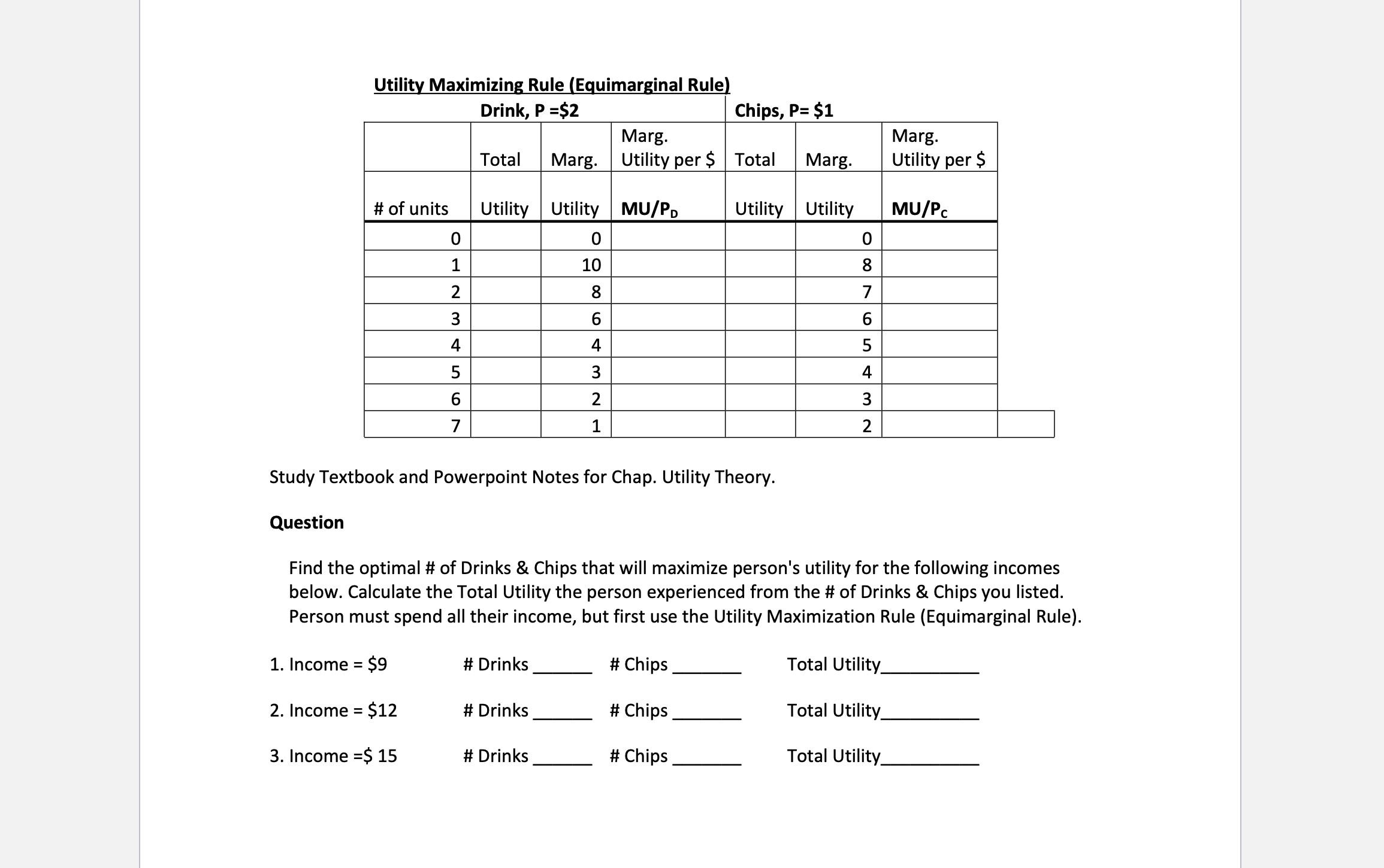 Solved Utilitv Maximizing Rule (Eauimarginal Rule) Study | Chegg.com