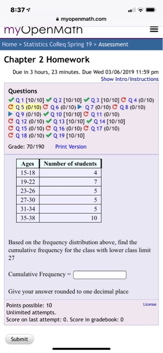 Solved 8:37 a myopenmath.comm myopenMath Home Statistics | Chegg.com