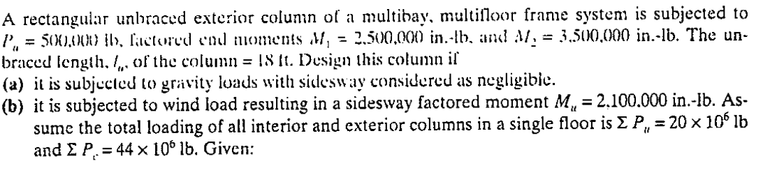 Solved A rectangular unbraced exterior column of a multibay, | Chegg.com