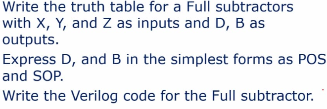 Write the truth table for a Full subtractors with | Chegg.com