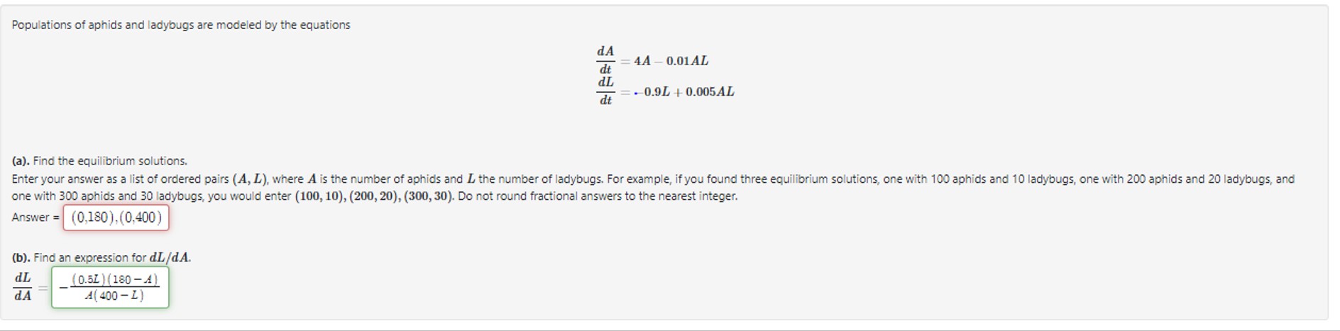 Solved Populations of aphids and ladybugs are modeled by the | Chegg.com