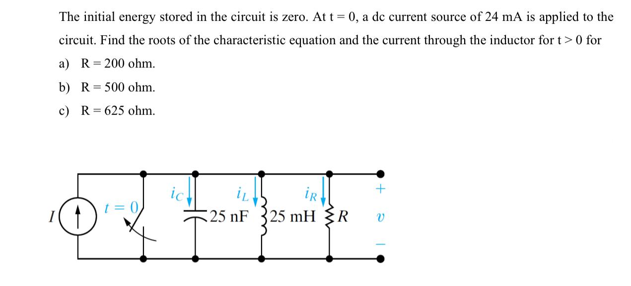 Solved The initial energy stored in the circuit is zero. At | Chegg.com