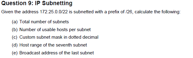 Solved Question 9: IP Subnetting Given the address | Chegg.com