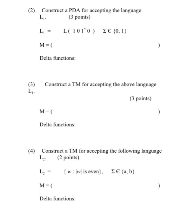 Solved (2) Construct a PDA for accepting the language L1. (3 | Chegg.com