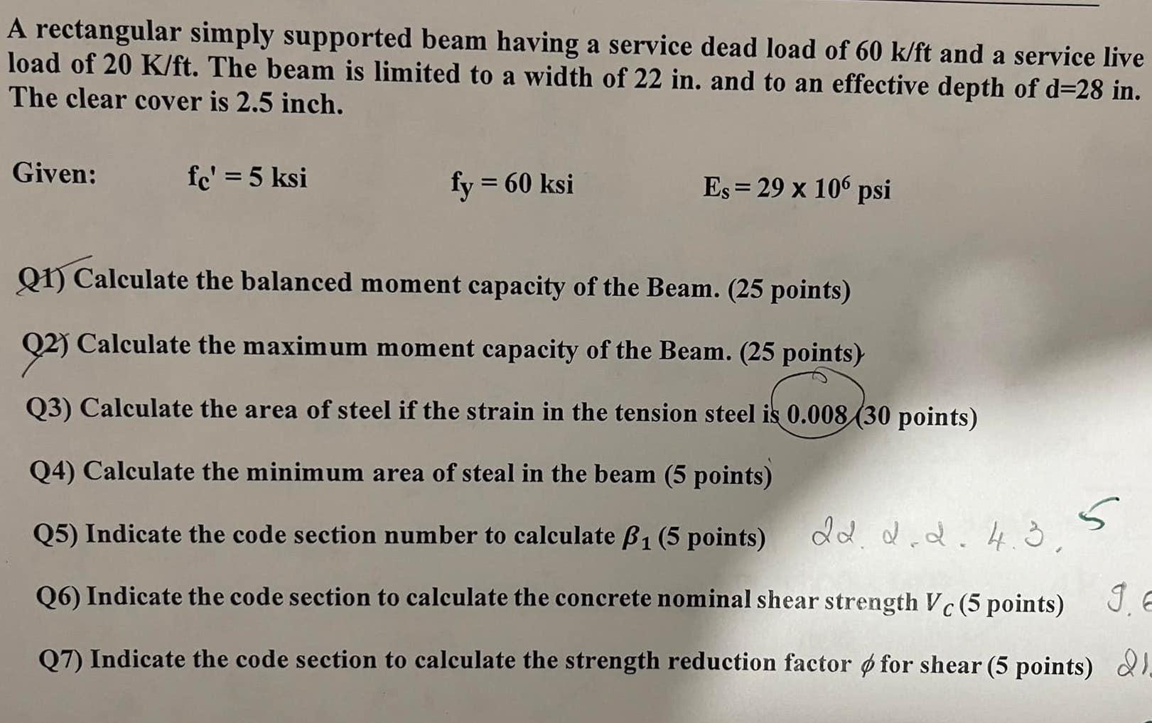 Solved A rectangular simply supported beam having a service | Chegg.com