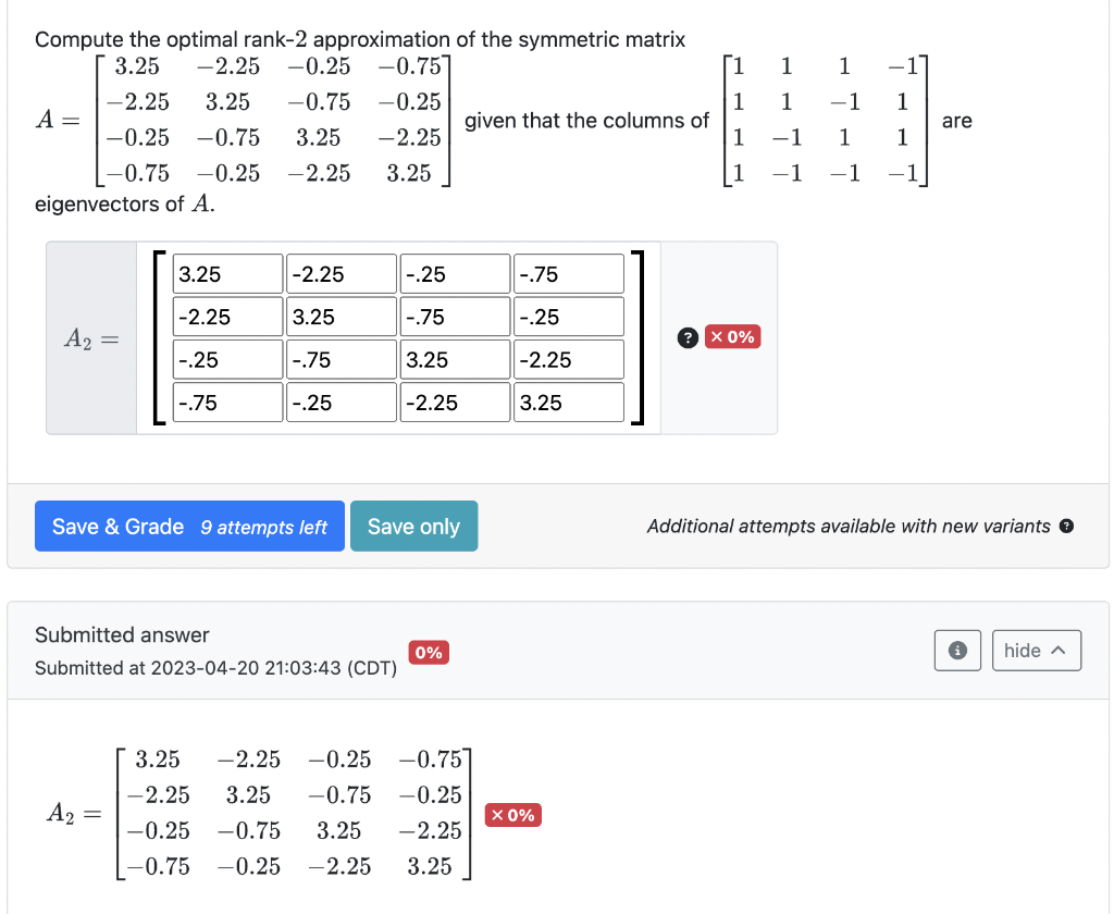 Compute The Optimal Rank 2 Approximation Of The