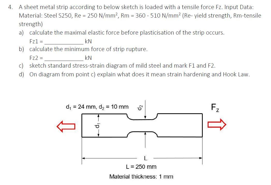 Solved 4. A sheet metal strip according to below sketch is | Chegg.com